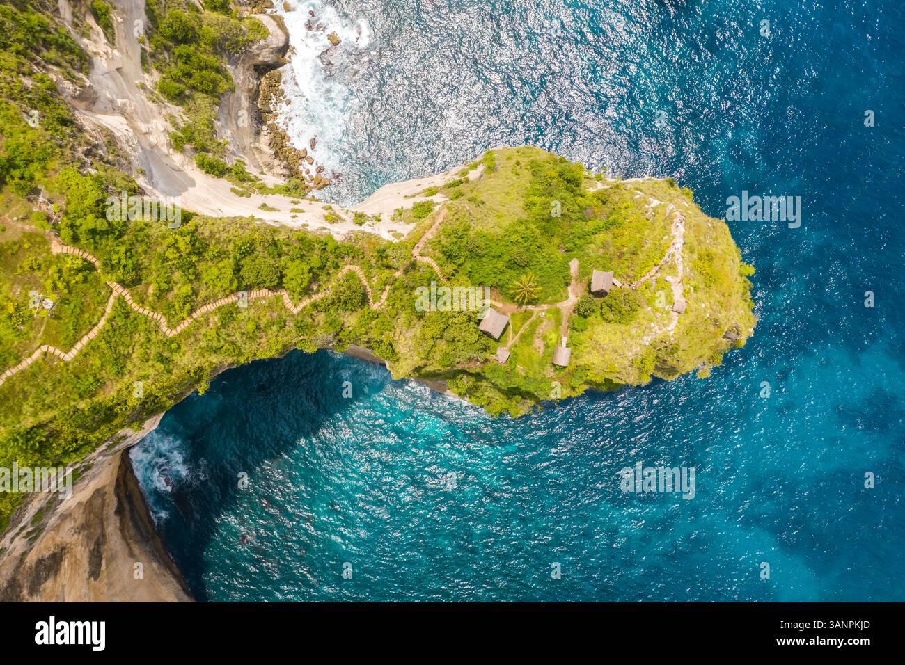 Aerial view above of Thousand Islands Viewpoint cliff, Indonesia Stock ...