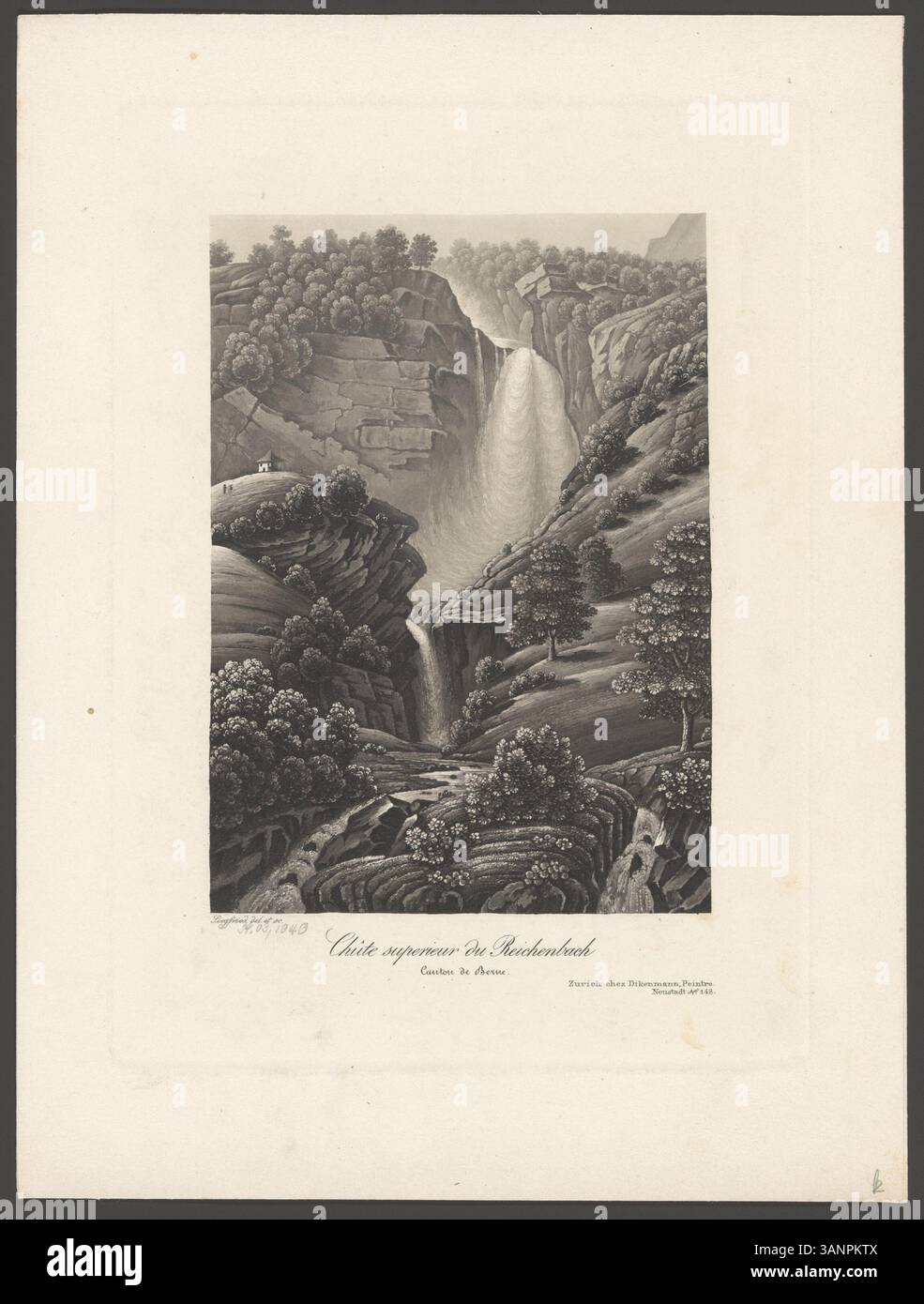 Heinrich Siegfried's aquatint print of the upper Reichenbach waterfall in Canton Bern ...