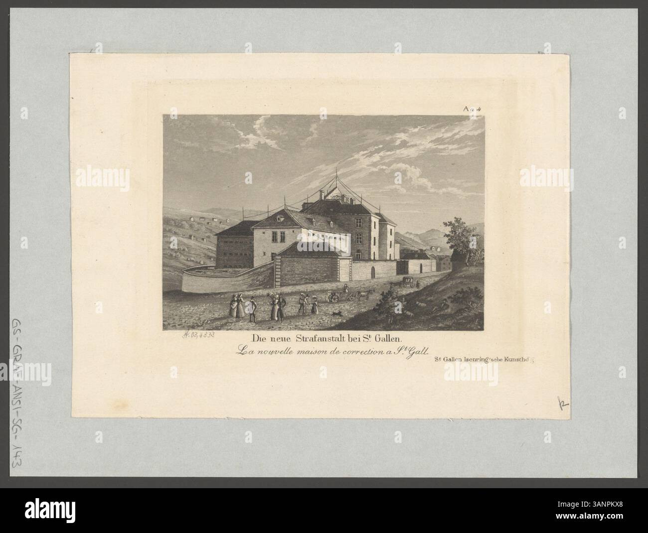 This aquatint print, created between 1838 and 1840 by Johann Baptist Isenring, depicts the new ...