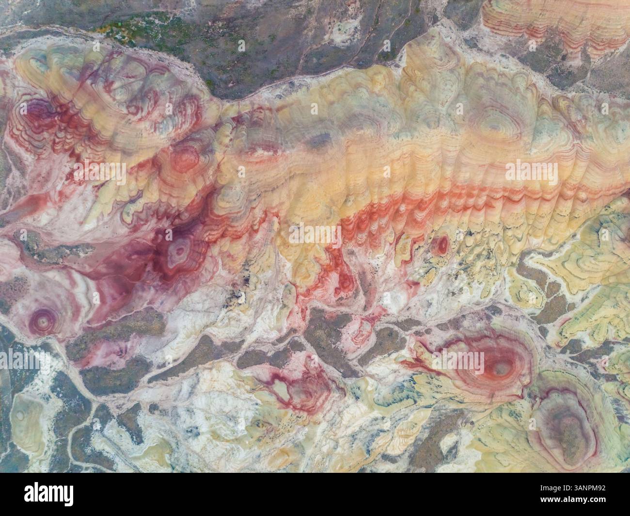 Aerial view above of Painted Hills rock formation, Oregon, U.S.A Stock ...