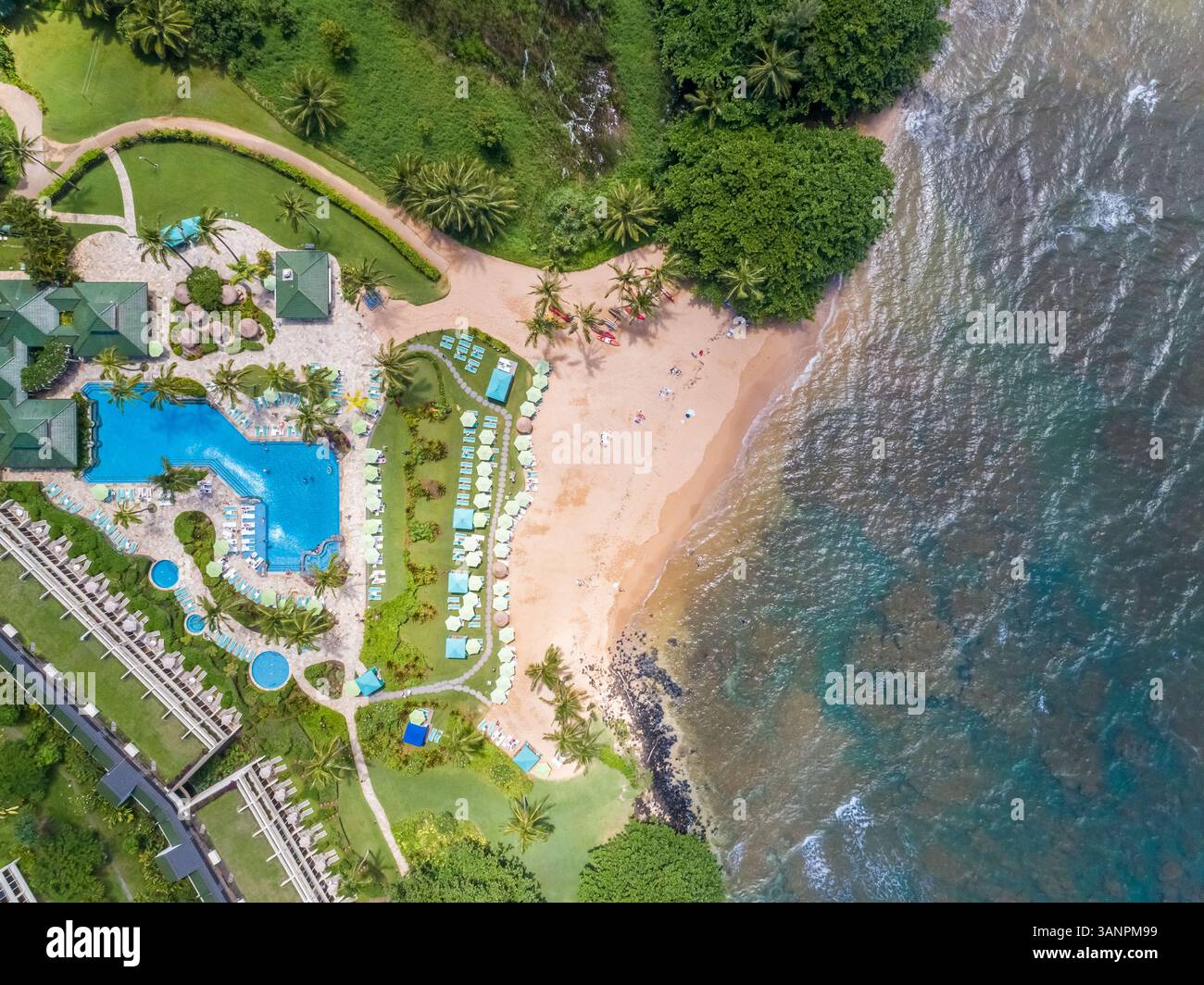 Aerial view of swimming pool of resort near Puu Poa Beach, Hawaii, U.S ...
