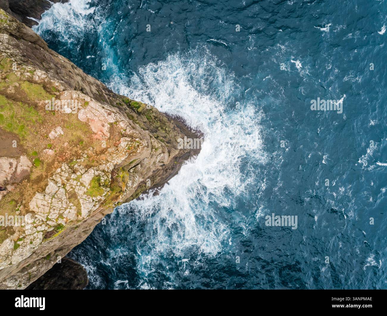 Aerial view above of tourists English Slave cliff on North Atlantic sea ...