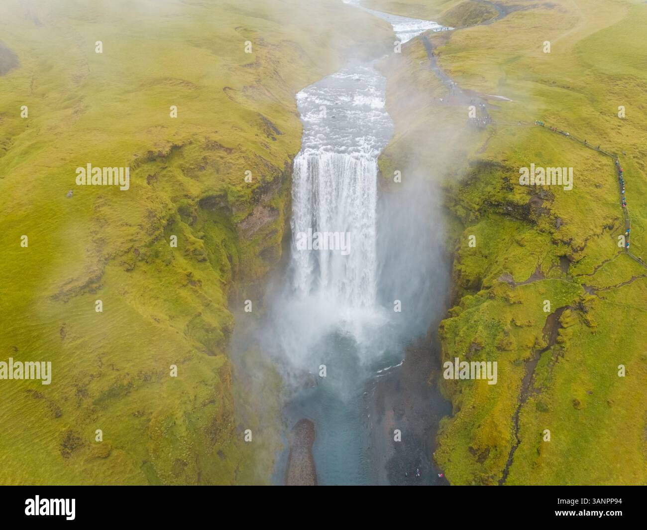 Aerial view of Skógafoss waterfall on the southern region of Iceland ...