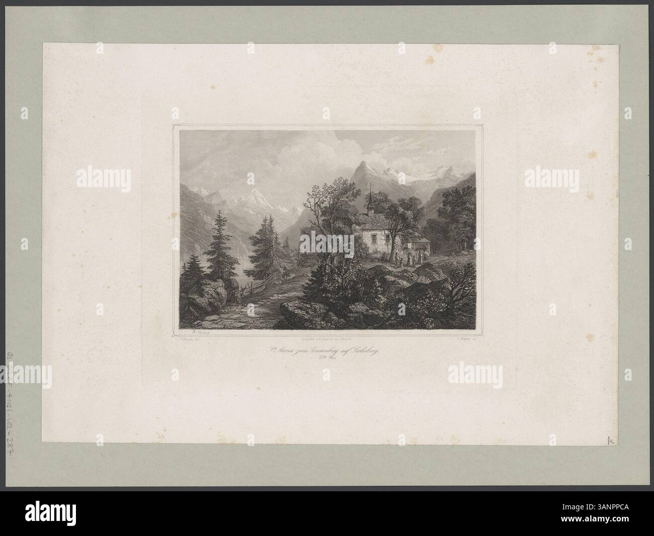 Created between 1851 and 1856, this steel engraving shows the St. Maria zum Sonnenberg church in ...