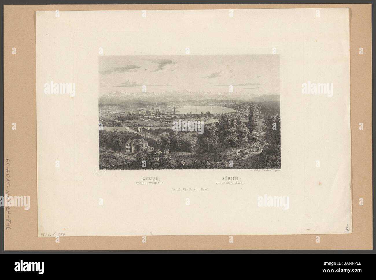 An etching print of Zurich from Weid, produced between 1856 and 1895. Created by Johann Rudolf ...