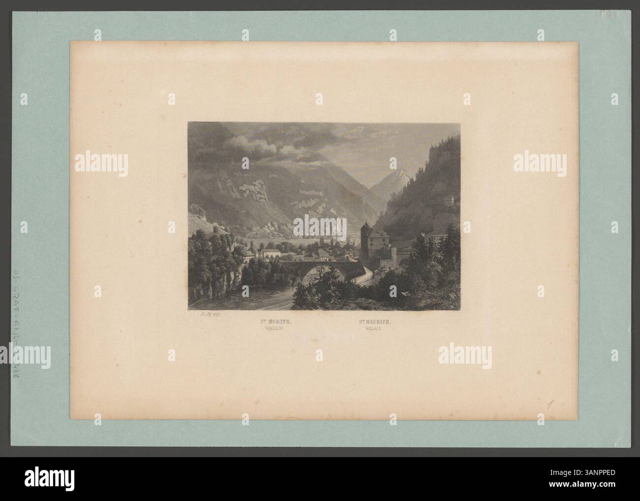 This 1868 steel engraving and aquatint print by Johann Rudolf Ringger depicts St. Moritz and St ...