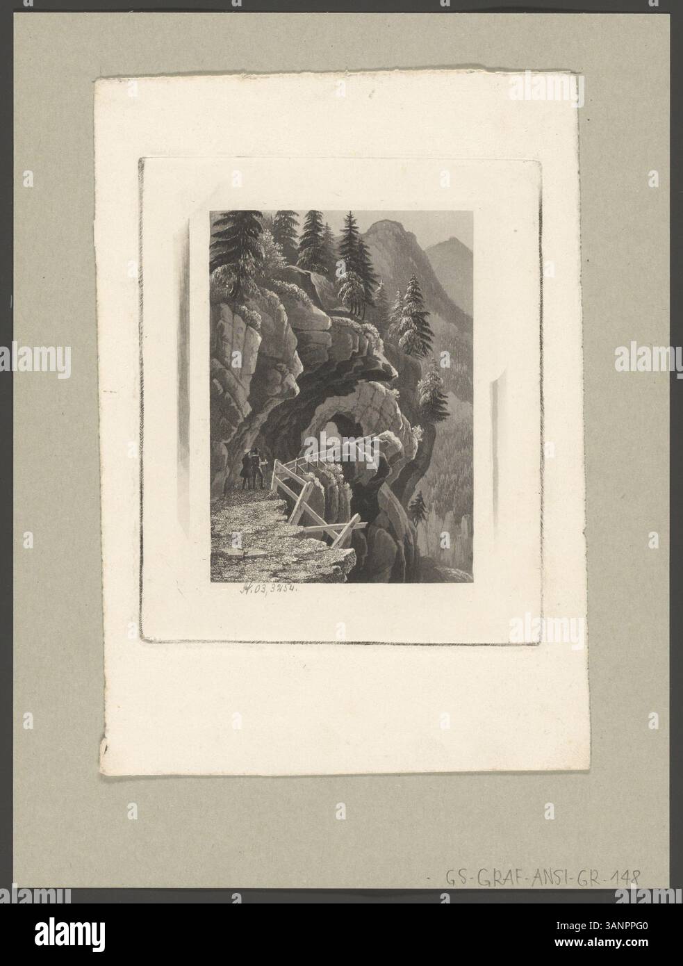 This print depicts the Lost Hole (Verlorenes Loch) in the Via Mala pass ...