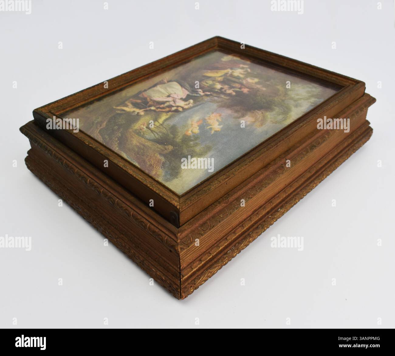 classic handmade wood jewelry storage box with aged finish on white ...