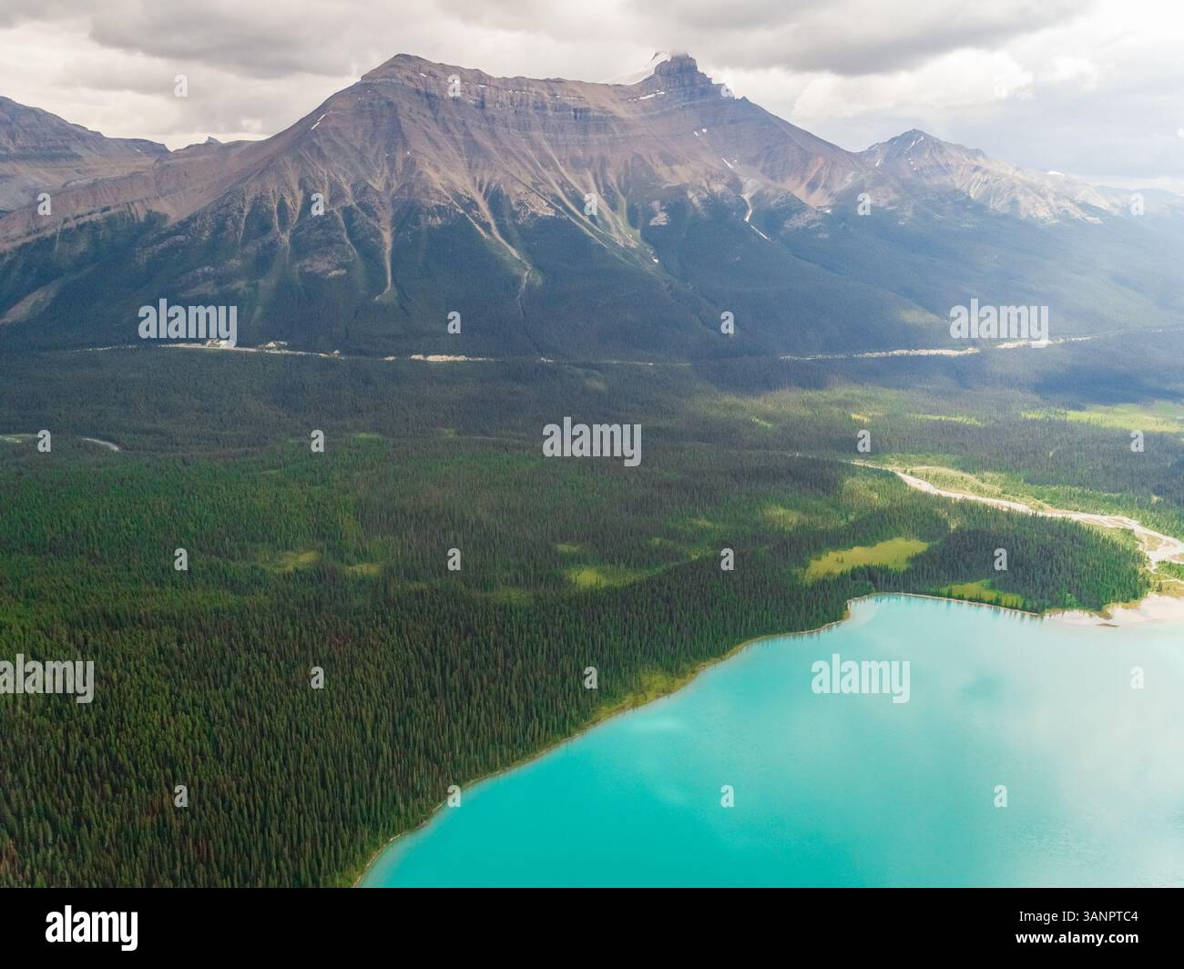 Aerial view of lake Louise near mountain summit, Alberta, Canada Stock ...
