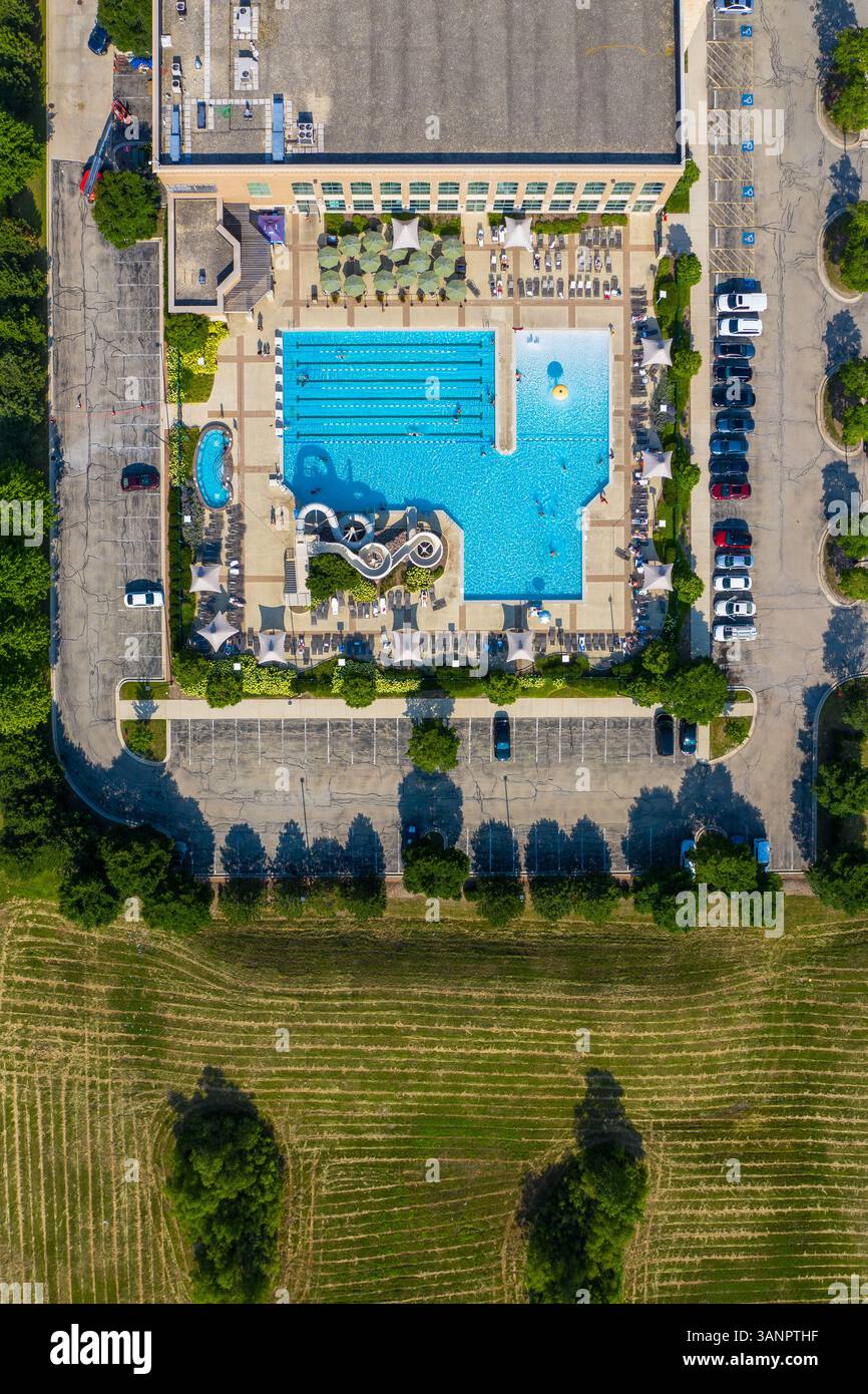 Aerial view of a swimming pool with slide in Romeoville near Chicago ...