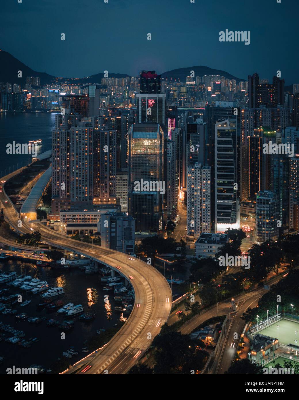 Aerial view of Hong Kong skyline with financial area skyscrapers at ...