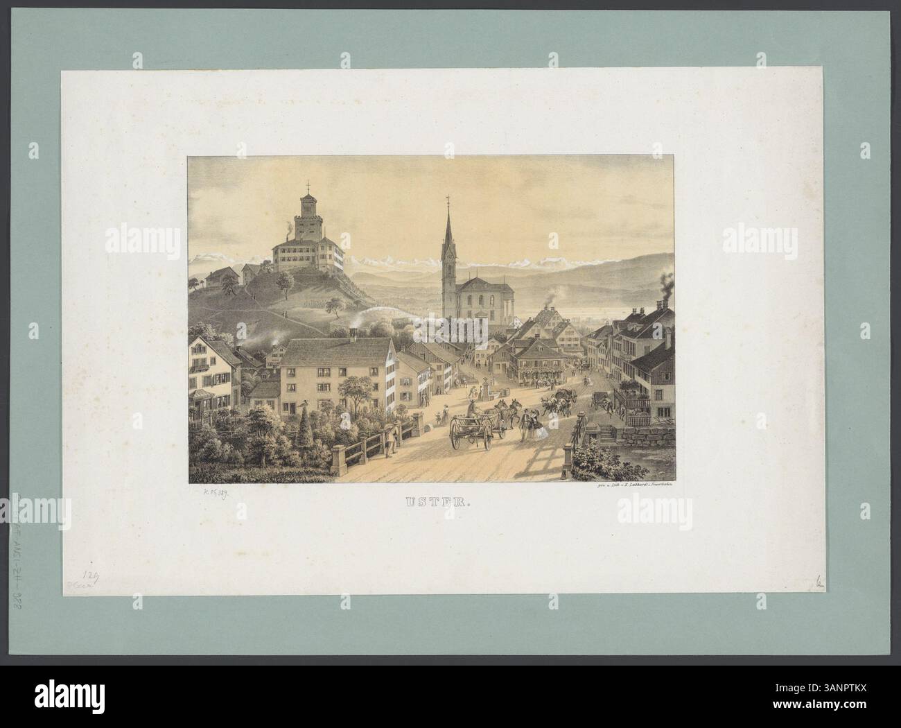 Emanuel Labhardt's lithograph from 1863 depicts Uster, focusing on the ...