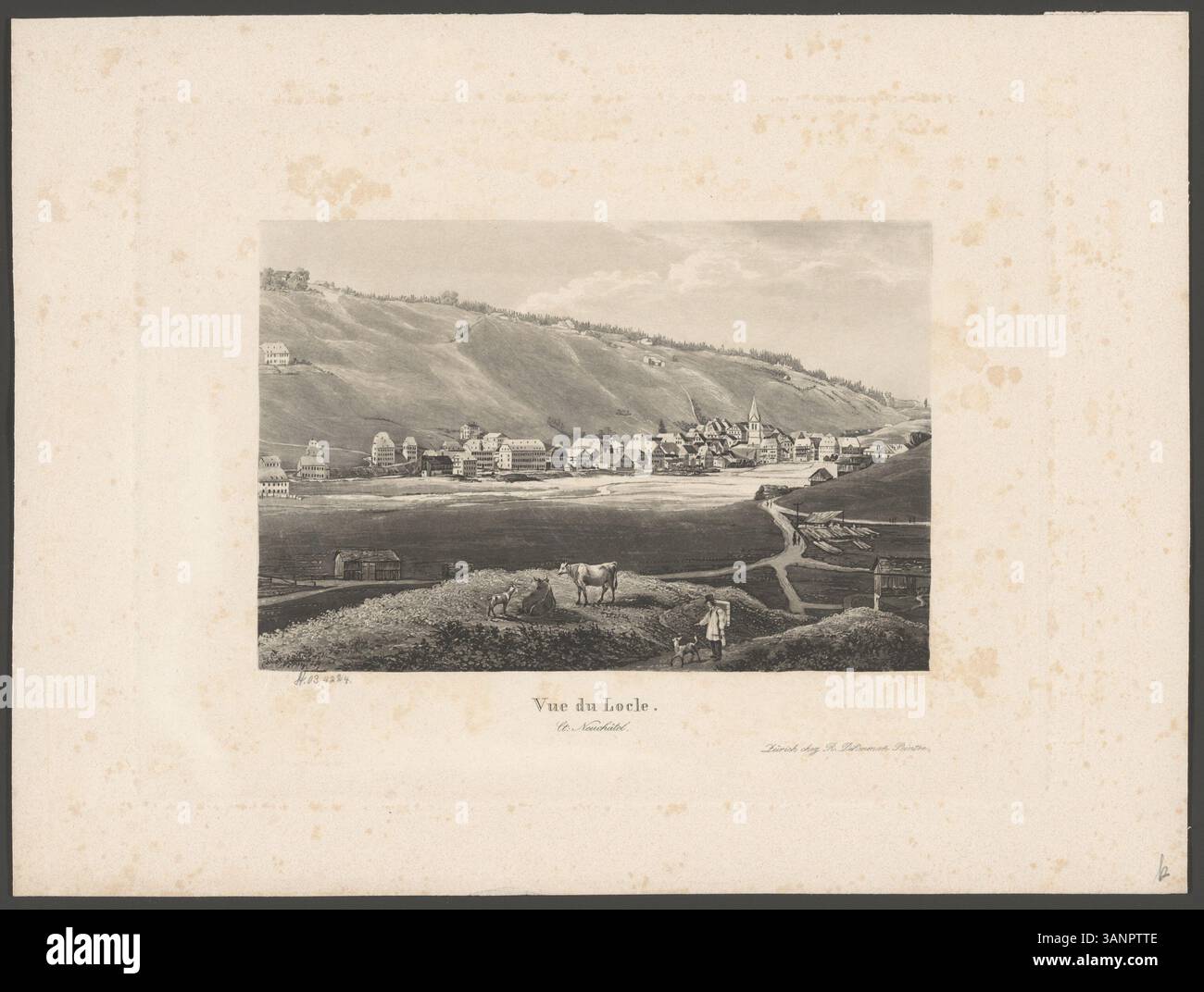 This print offers a view of Le Locle, a town in the canton of Neuchâtel ...