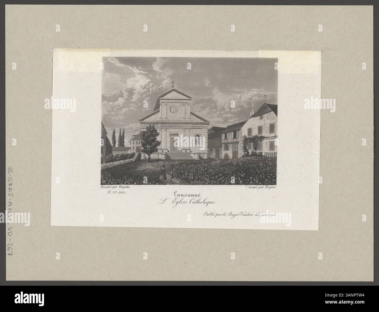 This print features a view of Lausanne's Catholic Church, created by ...