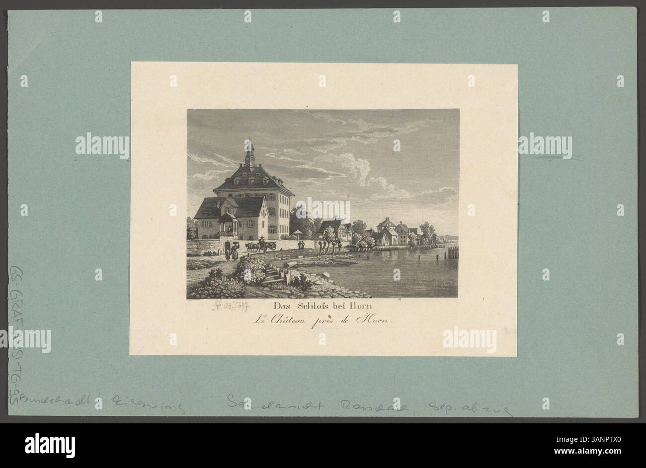 This aquatint print, created between 1833 and 1835, depicts the Schloss bei Horn near Lake ...