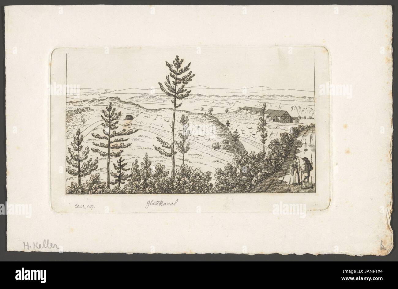 This etching depicts the newly dug out Glatt river outlet to the Rhine ...