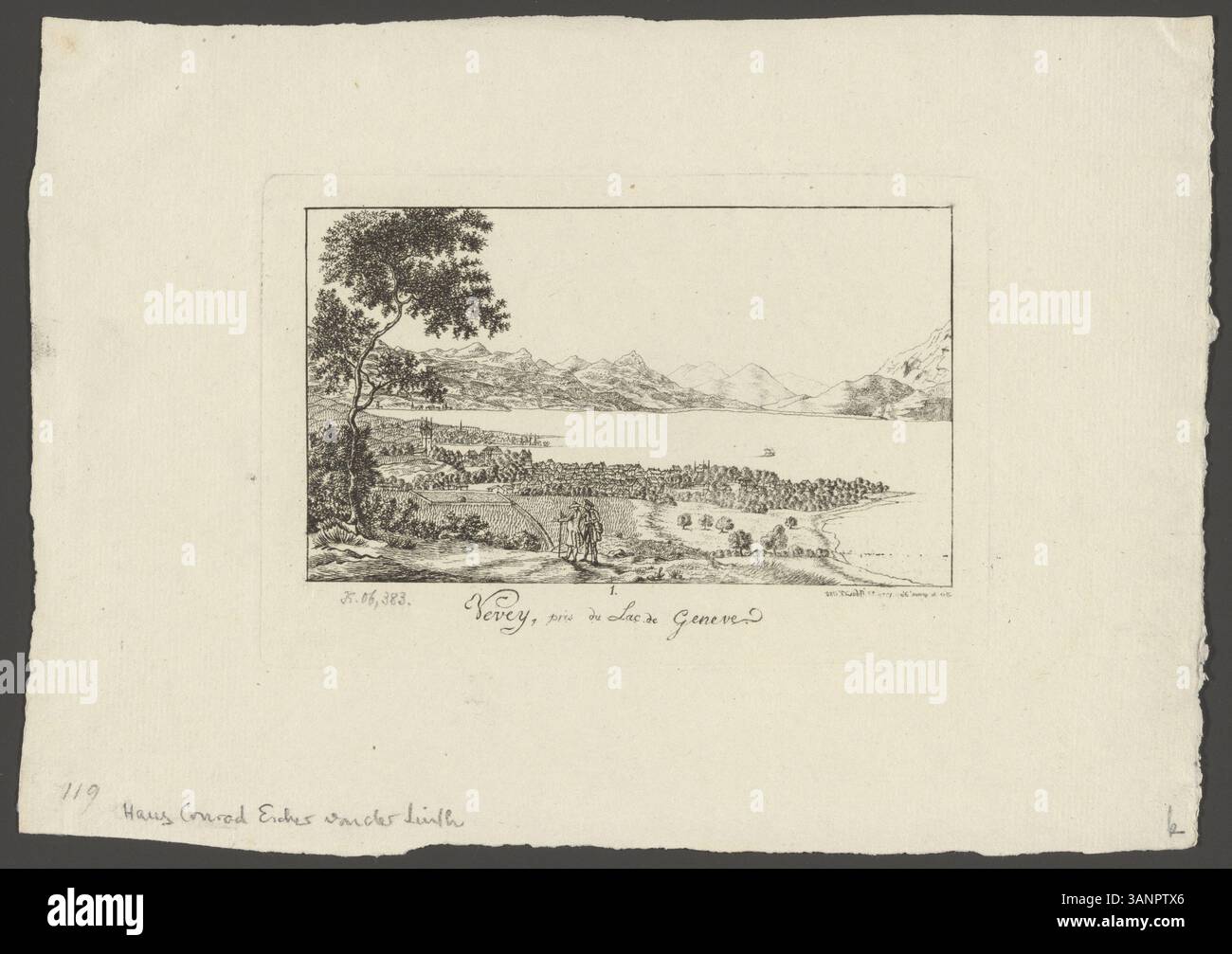 Etching print from 1785 by Hans Konrad Escher von der Linth, depicting ...