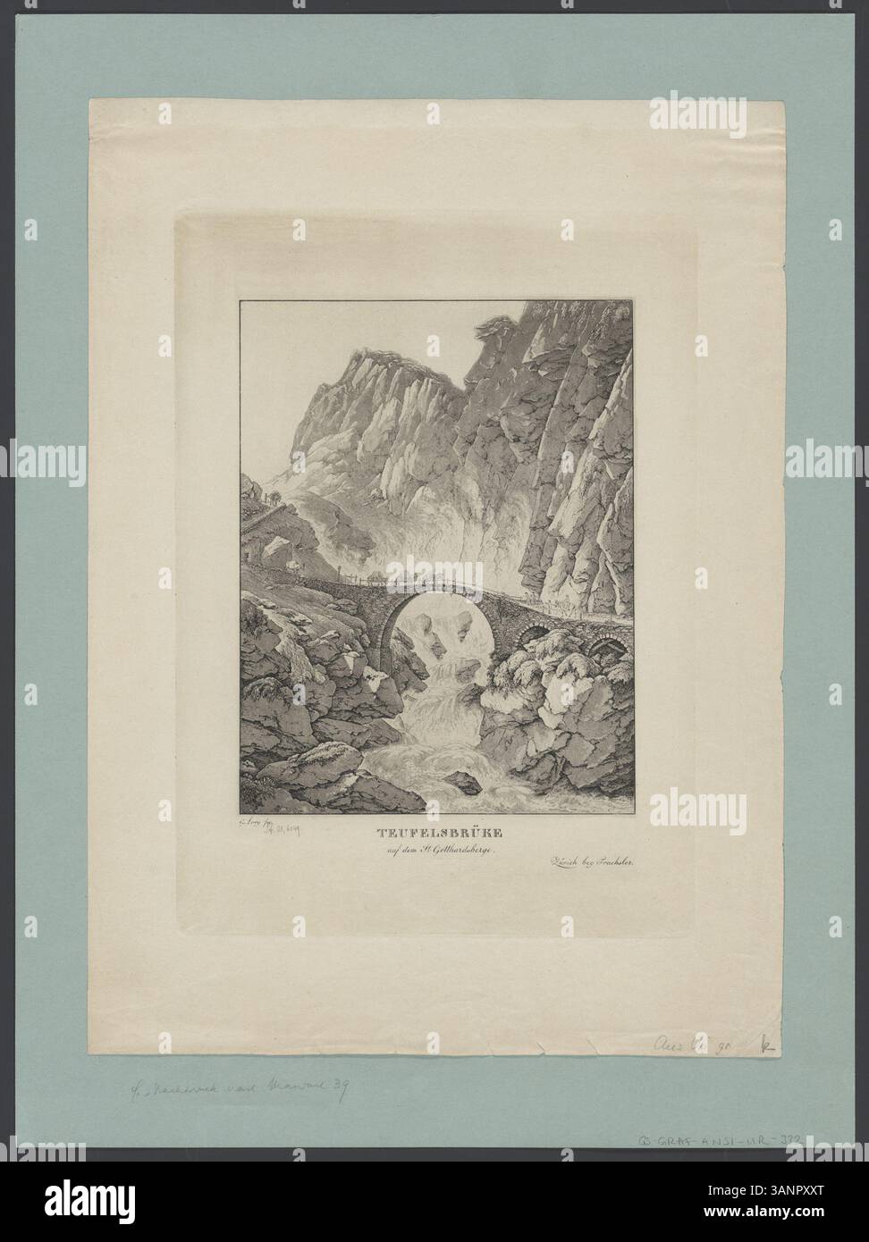 An aquatint by Gabriel Ludwig Lory, depicting the Devil's Bridge at St ...