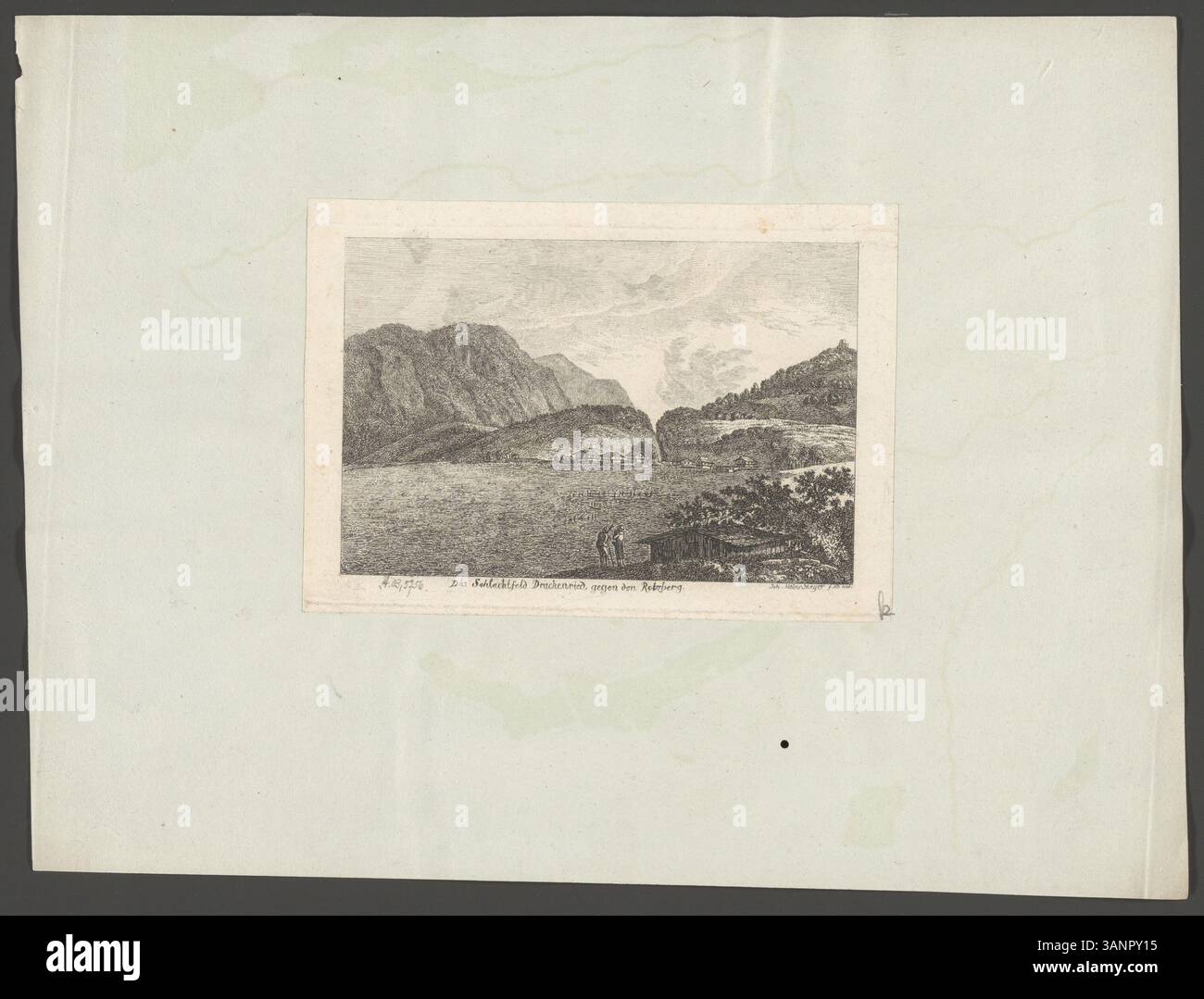 This etching by Johann Heinrich Meyer from circa 1801 depicts the battlefield Drachenried ...
