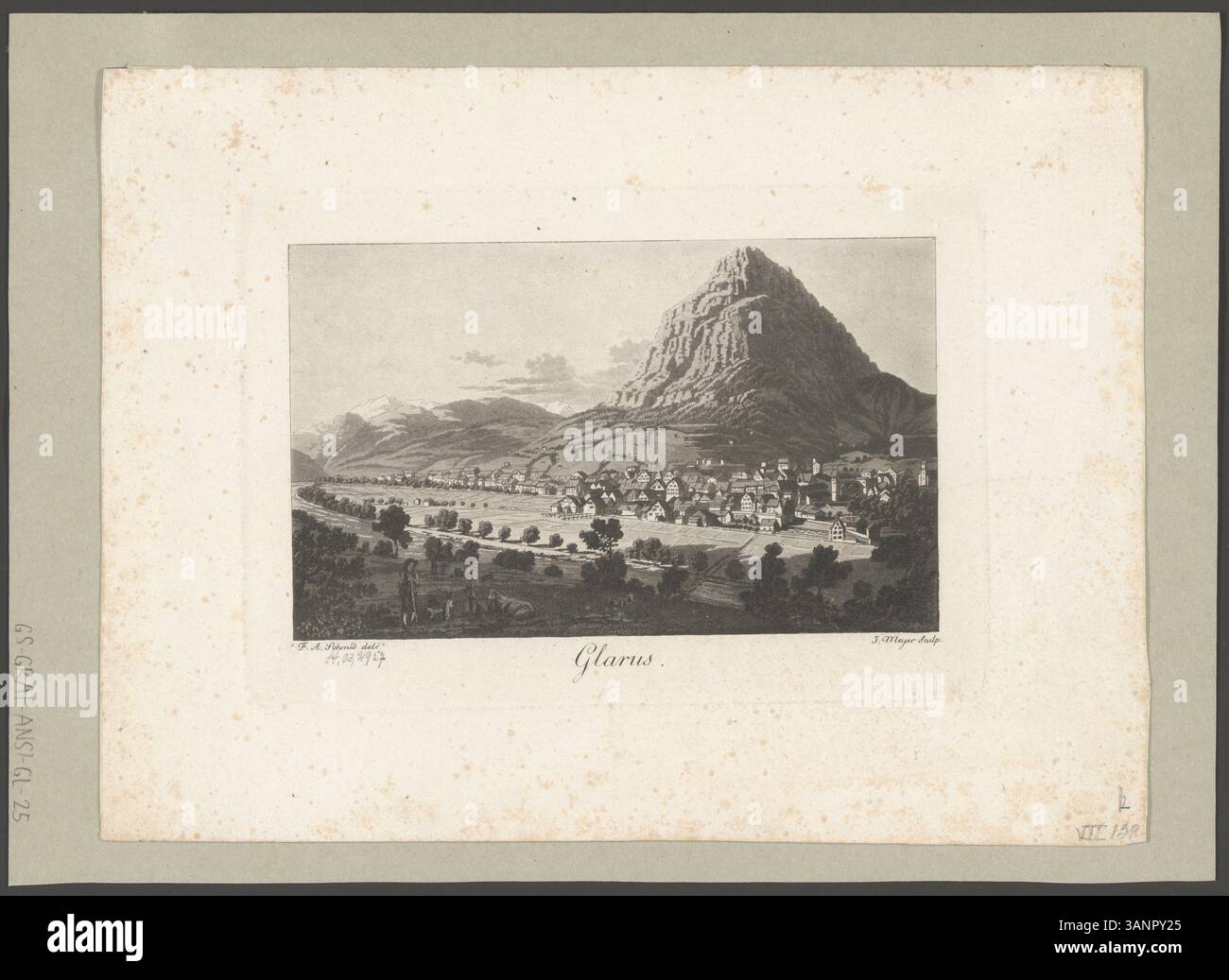 This aquatint and etching print from 1817 depicts Glarus, Switzerland ...