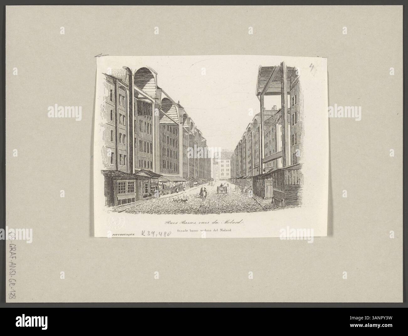 This etching, produced after 1835, depicts the Rues Basses and Molard ...