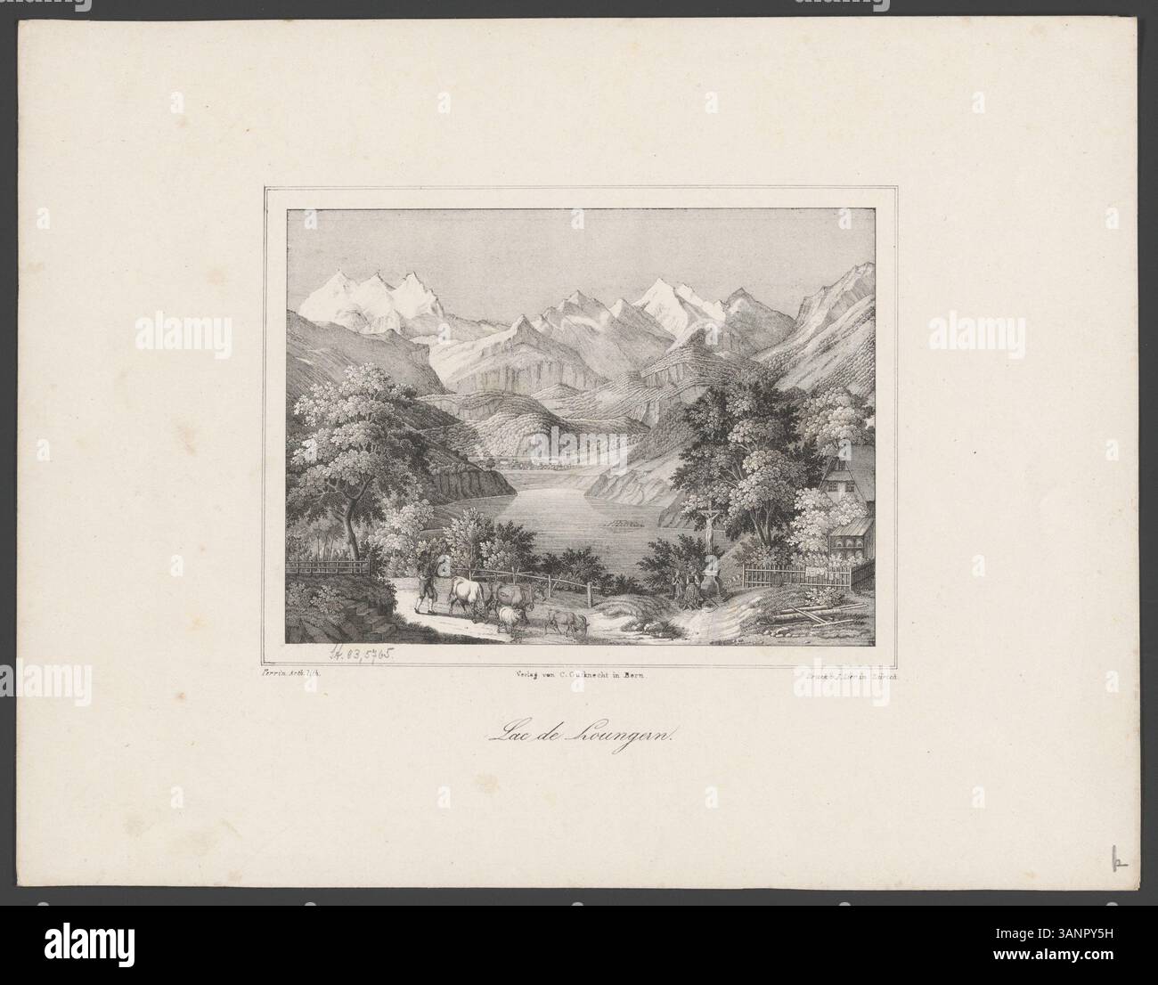 Lithograph by Arth. Perrin depicting Lac de Loungern in the 19th ...
