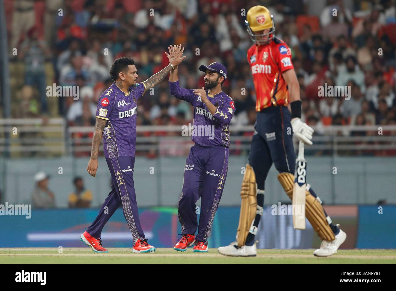 Kolkata Knight Riders' Sunil Narine, left, celebrates with captain ...