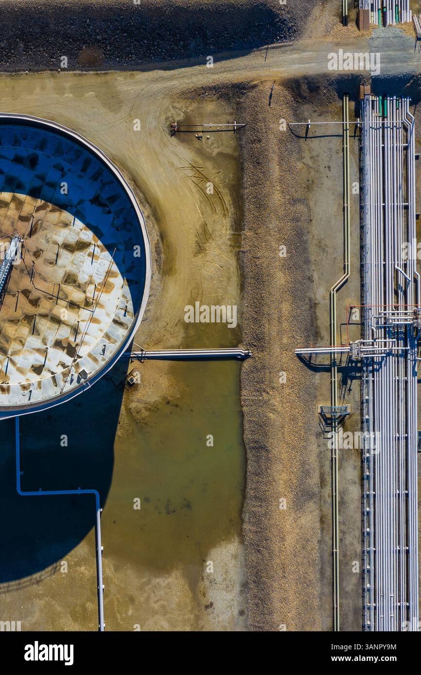 Aerial view of a petro chemical processing plant and storage facilities ...