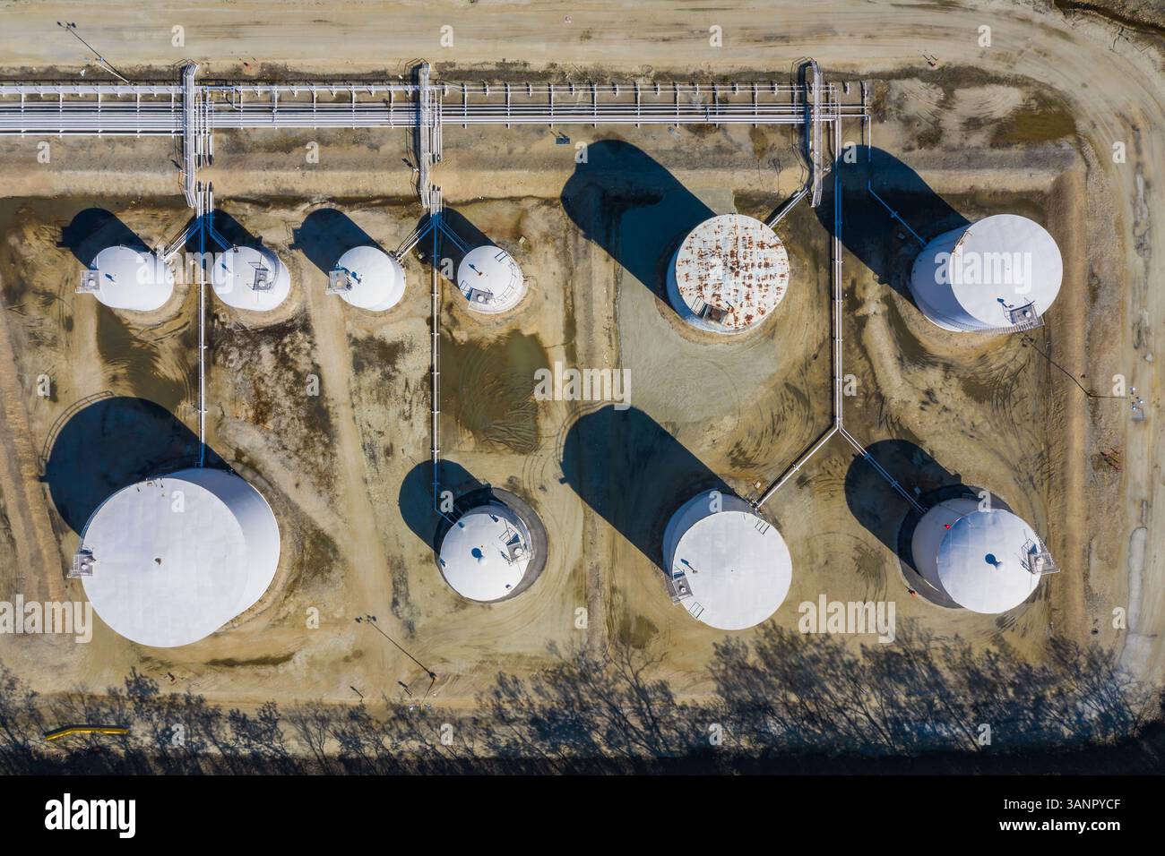 Aerial view of a petro chemical processing plant and storage facilities ...