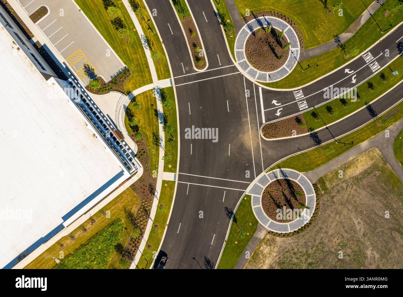 Aerial view of a little and not busy junction intersection road near ...