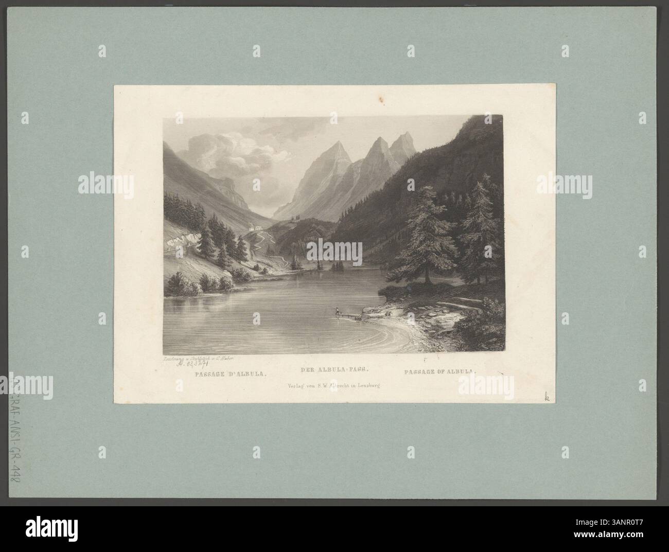 This steel engraving by Kaspar Ulrich Huber depicts the Albula Pass in ...
