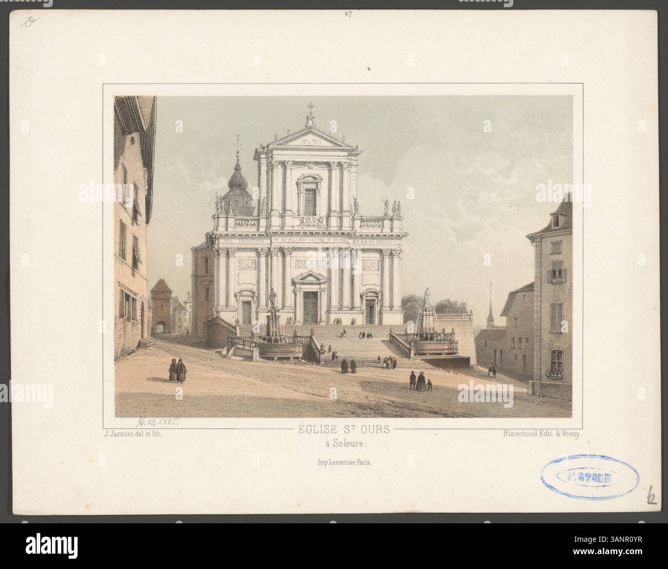 This 19th-century lithograph by Jean Jacottet shows the Église St. Ours ...