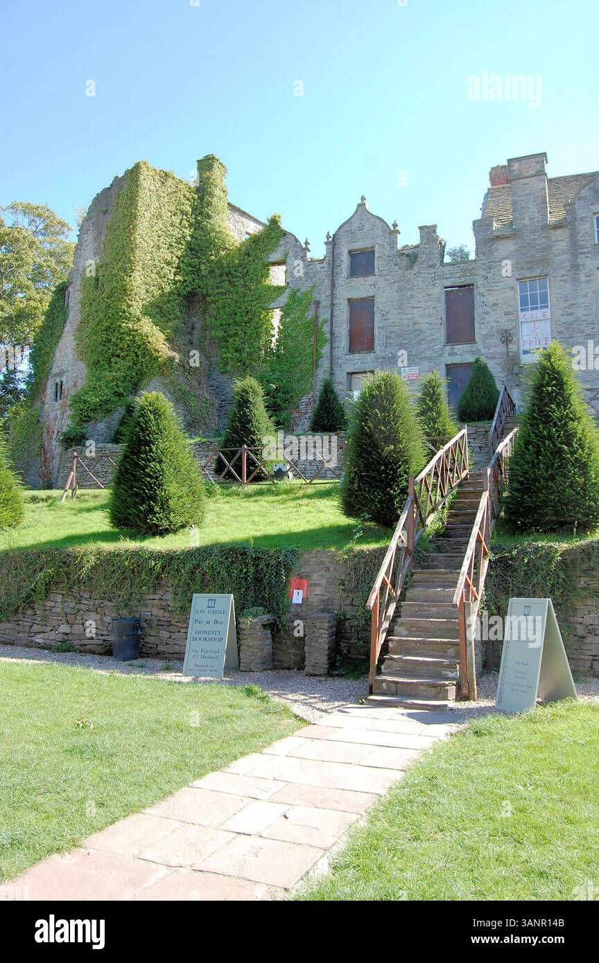 The ruins of Hay Castle in Hay-on-Wye, Powys, Wales housed a bookshop ...