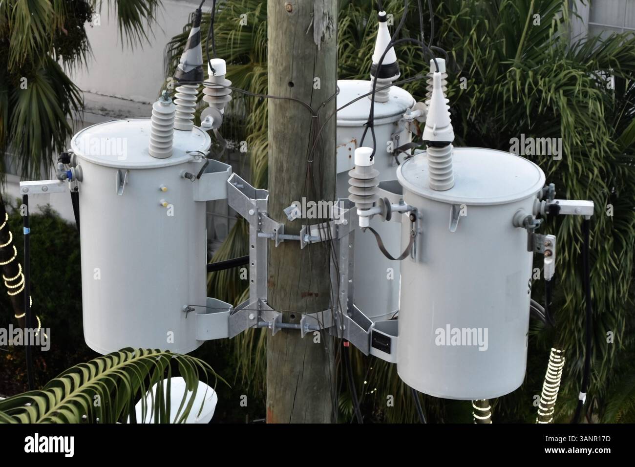 Power transformers on a pole to power the building Stock Photo - Alamy