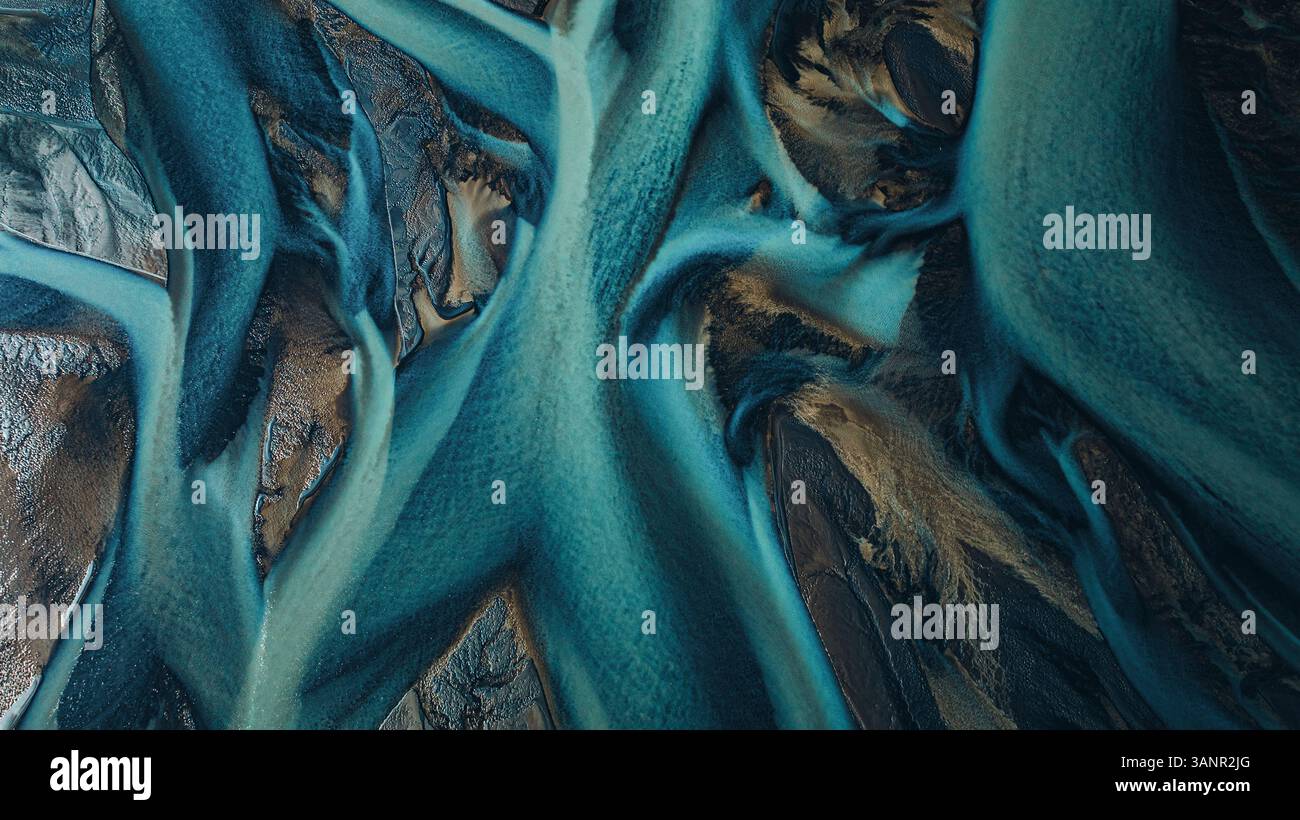 Aerial view of braided rivers with beautiful patterns in a majestic ...