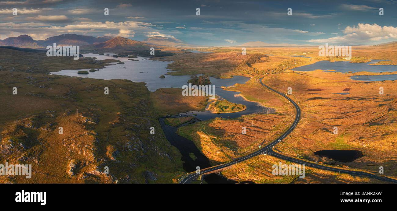 Aerial view of tranquil derryclaire lough surrounded by serene ...