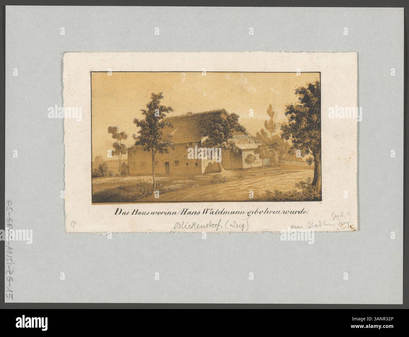 This lithograph from 1821 shows the house where Hans Waldmann was born ...