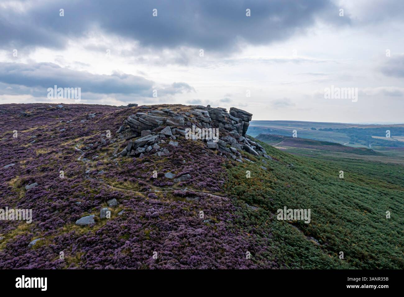 Aerial view of Milestones Stanage Edge, Hope, England, United Kingdom ...