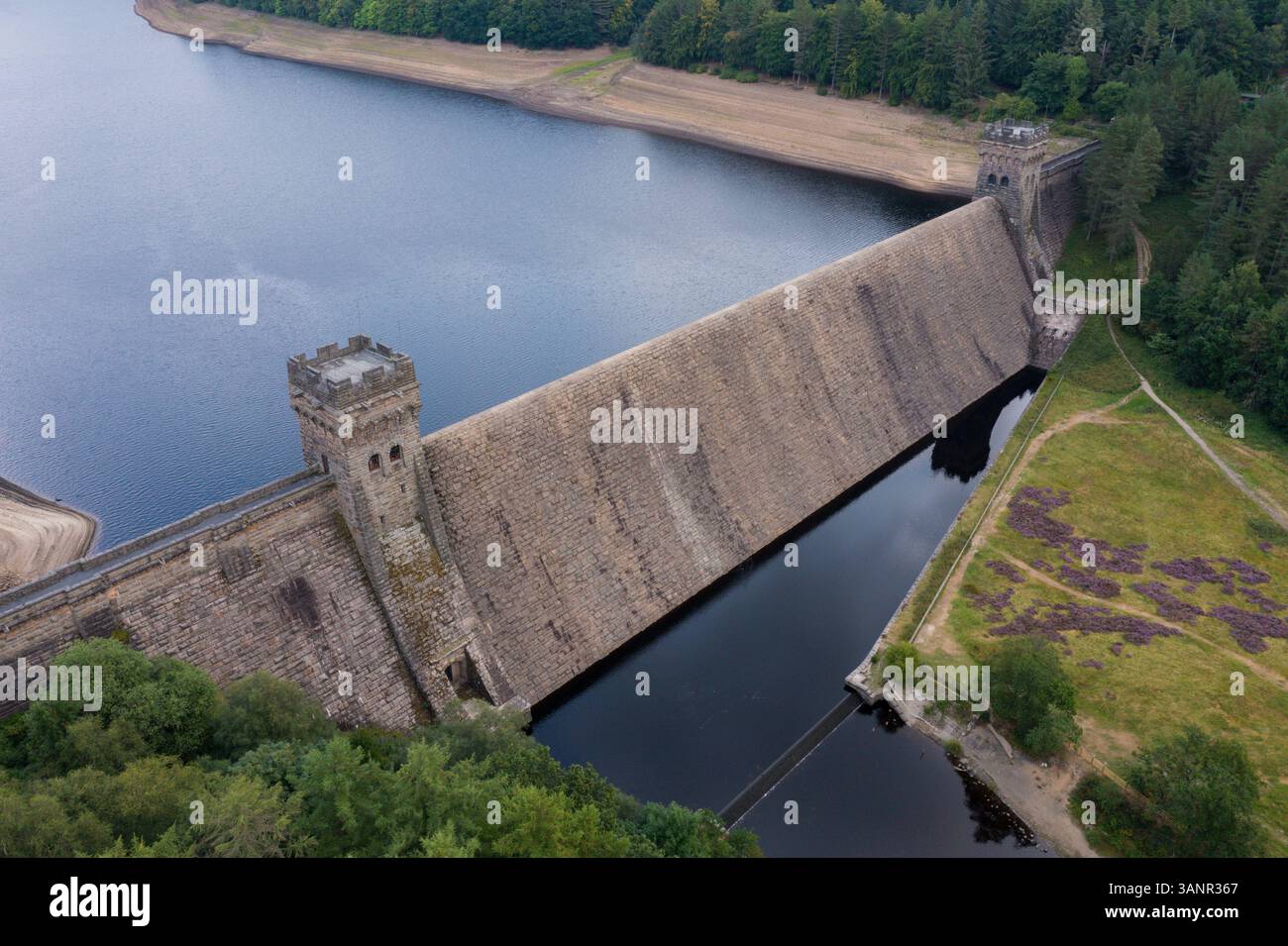 Aerial view of Derwent Dam Reservoir, a World War Two landmark, Hope ...