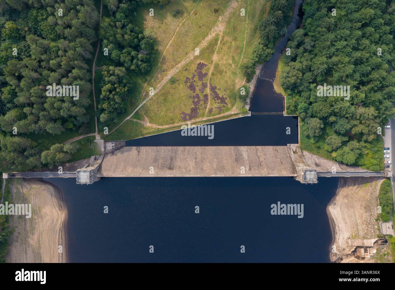 Aerial view of Derwent Dam Reservoir, a World War Two landmark, Hope ...