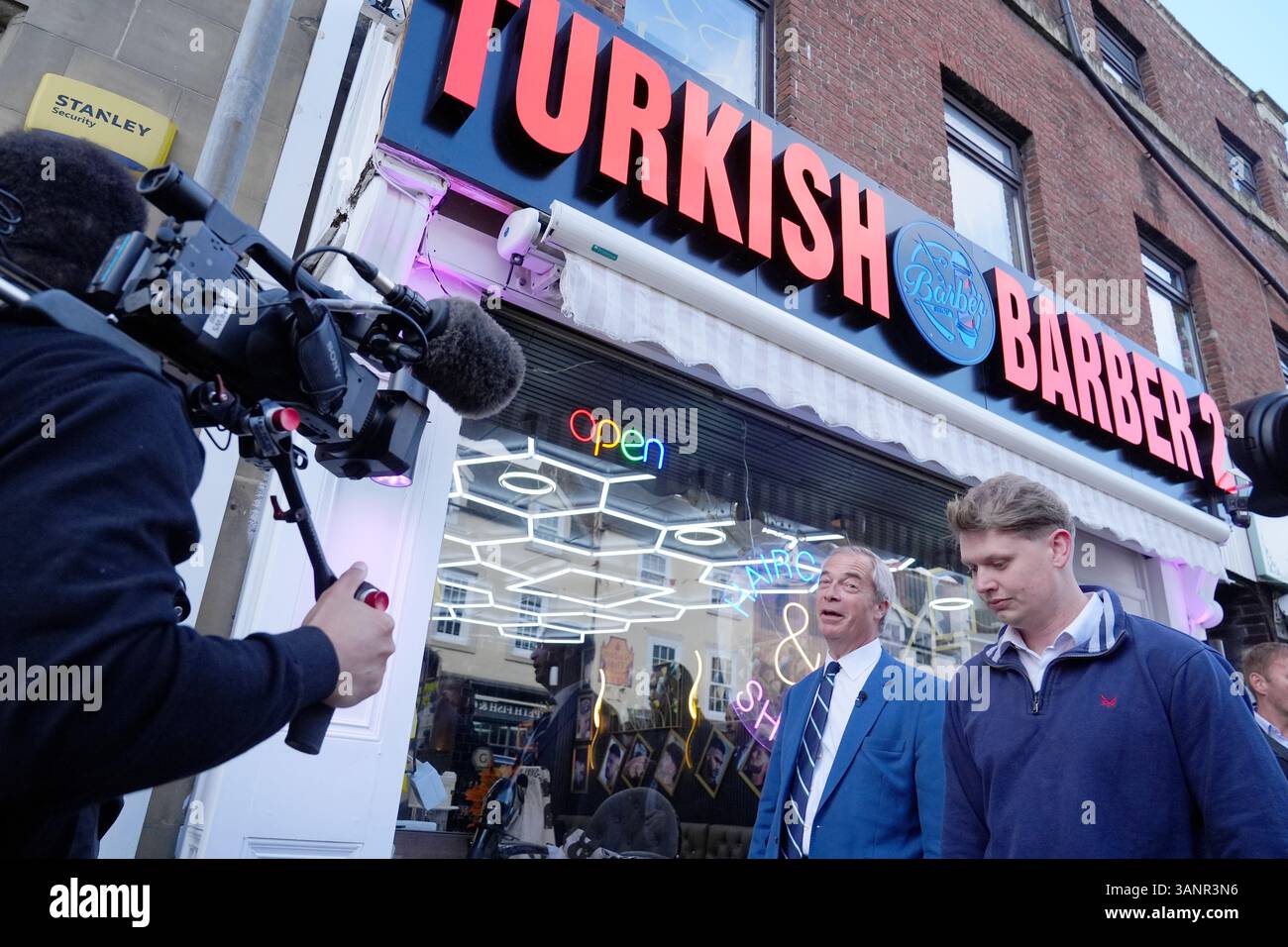 Reform UK leader Nigel Farage on a walkabout in Morpeth, Northumberland ...