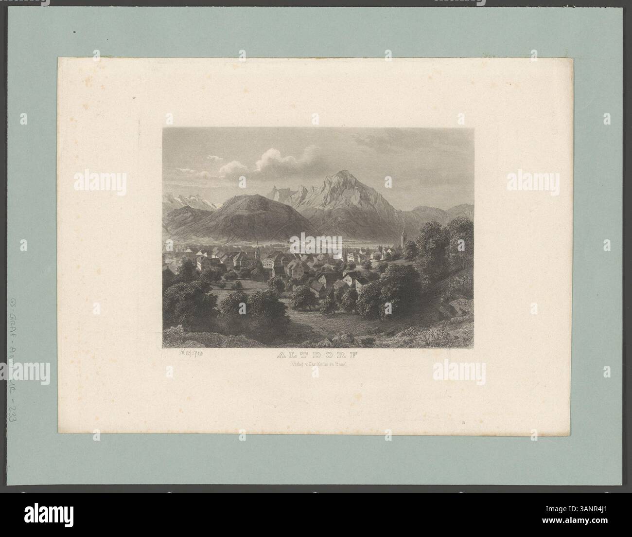 Steel engraving print of Altdorf, a town located in the canton of Uri ...