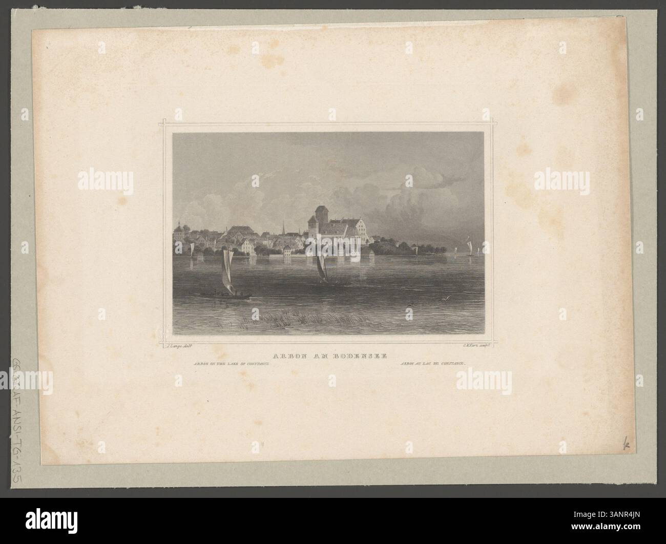 A steel engraving of Arbon on Lake Constance, Switzerland, created by ...