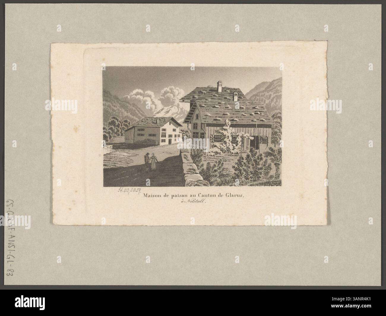 This aquatint print depicts a rural house in the Canton of Glarus ...