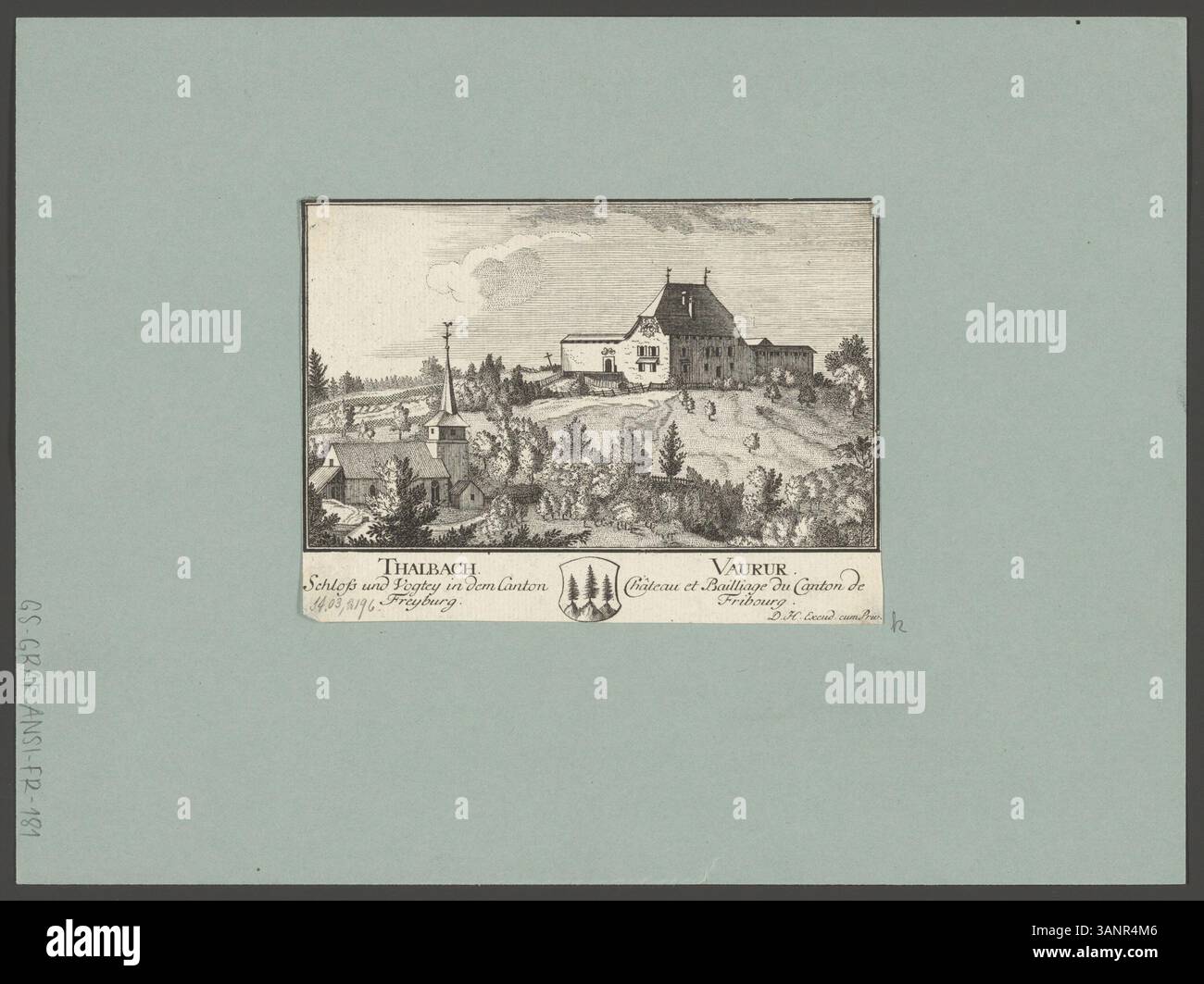 This etching depicts the Thalbach Castle and its bailiwick, located in ...