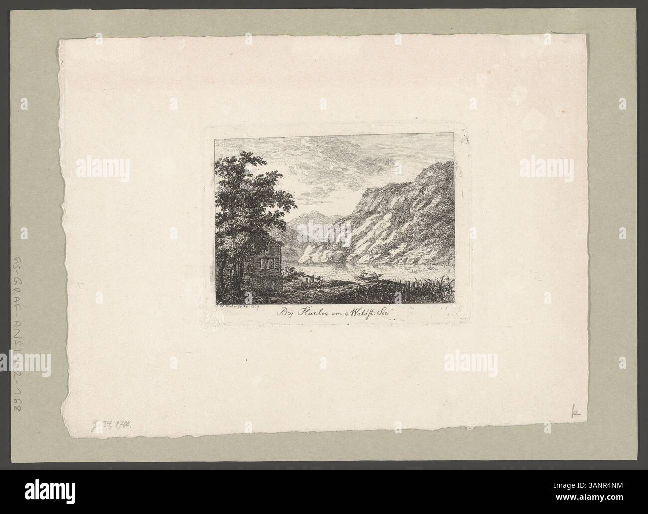 This etching by Jakob Wilhelm Huber, created in 1807, depicts Fluelen by Lake 4 Waldst. See. The ...