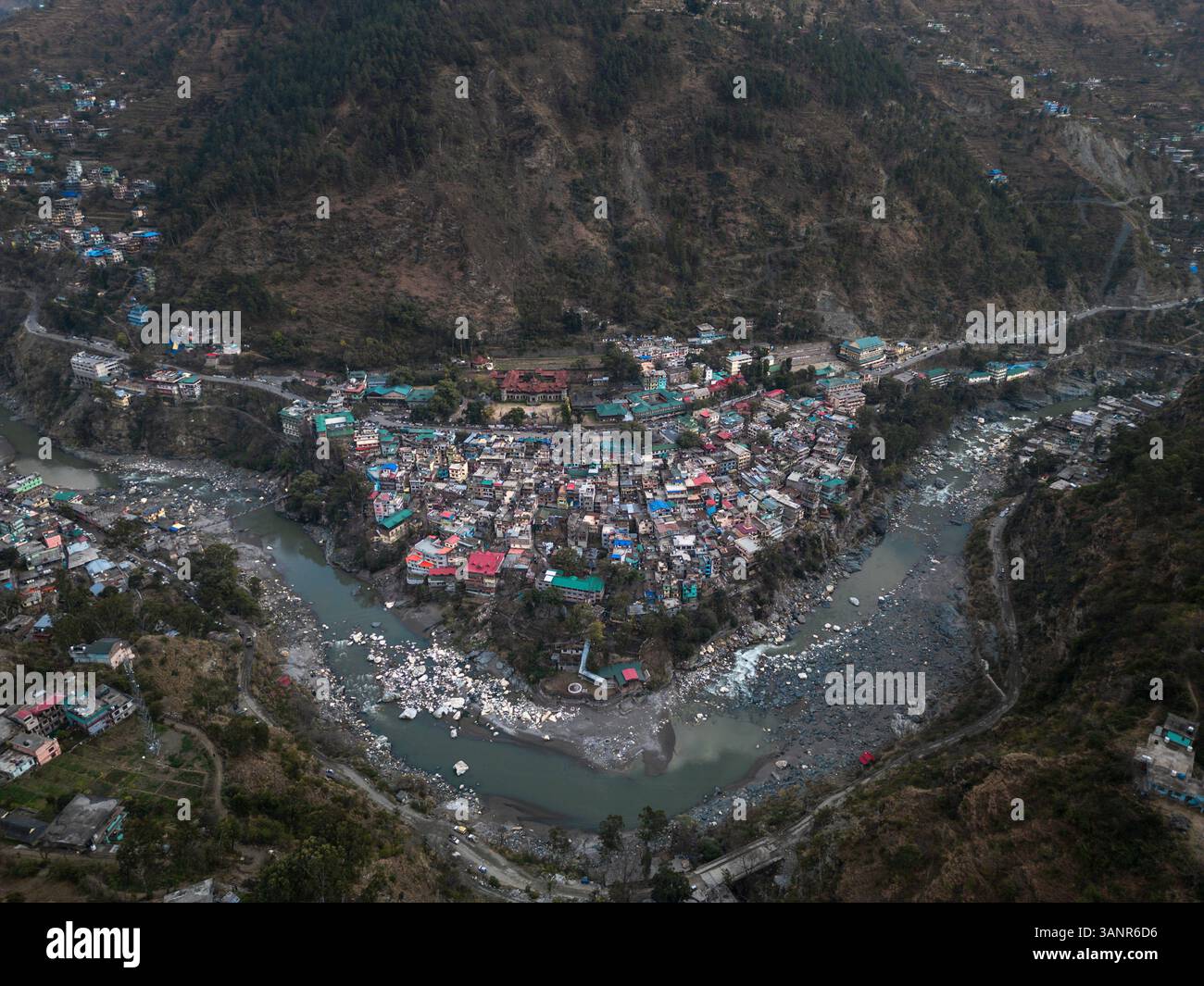 Aerial view of Rampur with river, Himachal Pradesh, India Stock Photo ...