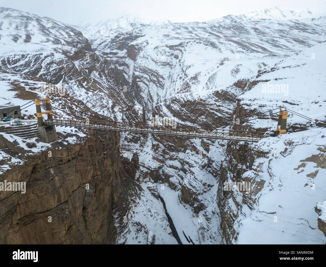 Aerial view of snow-capped mountains in Kaza, Himachal Pradesh, India ...