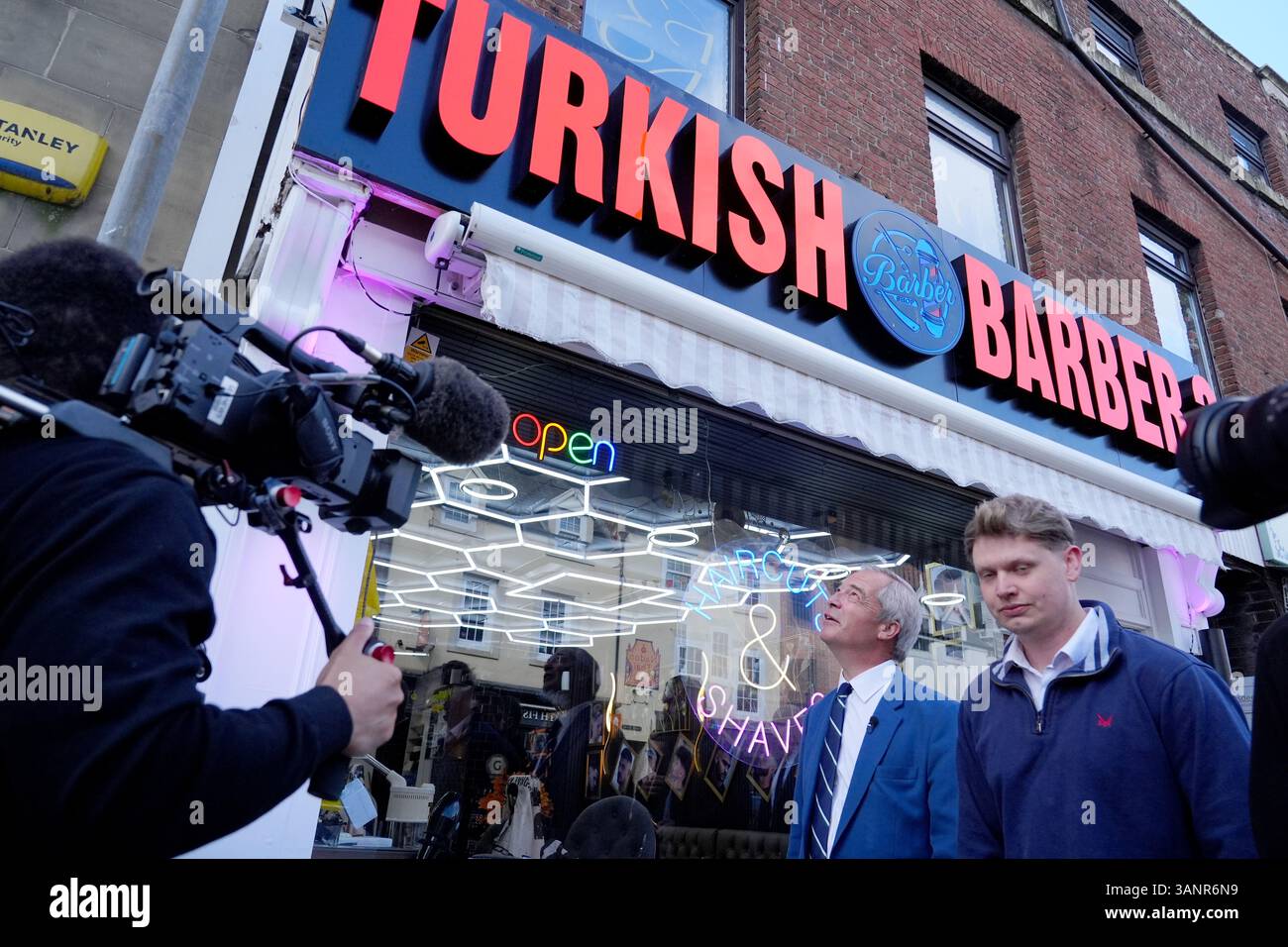 Reform UK leader Nigel Farage on a walkabout in Morpeth, Northumberland ...