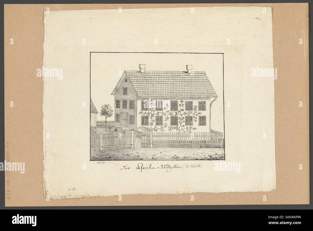 This lithograph from the 19th century shows the parish house of ...
